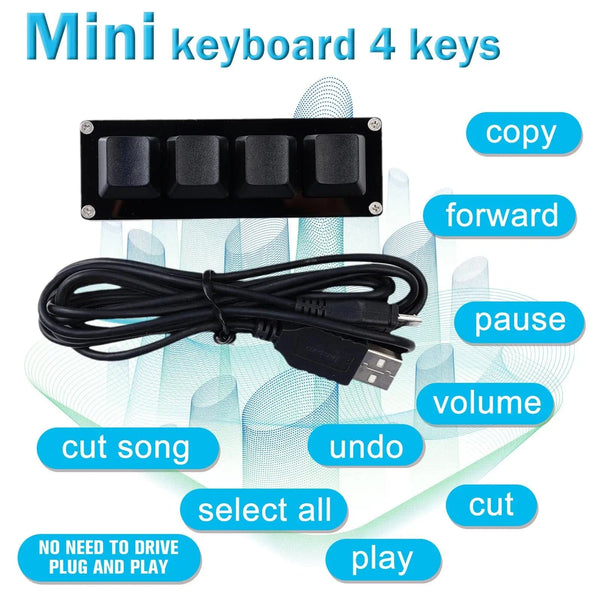 USB Programming Macro Custom Keyboard 4 Key RGB Copy Paste Cut For Pho ...
