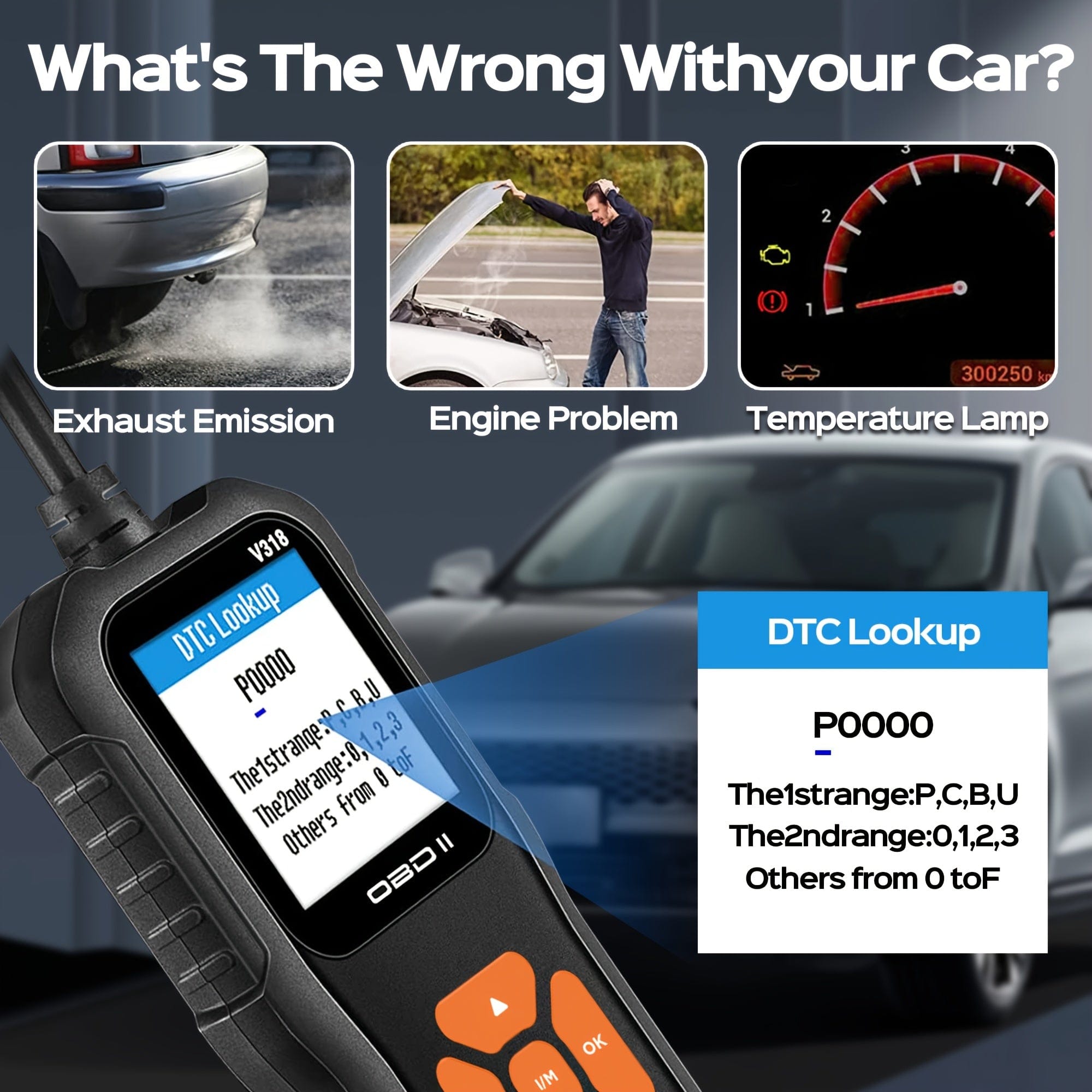 OBD2 Car Scanner Diagnostic Scan Tool V318-2, Color ScreenVehicle Faul ...