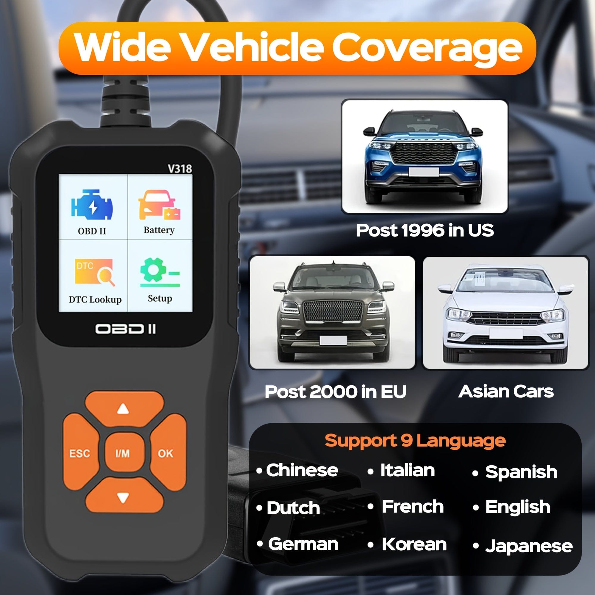 OBD2 Car Scanner Diagnostic Scan Tool V318-2, Color ScreenVehicle Faul ...