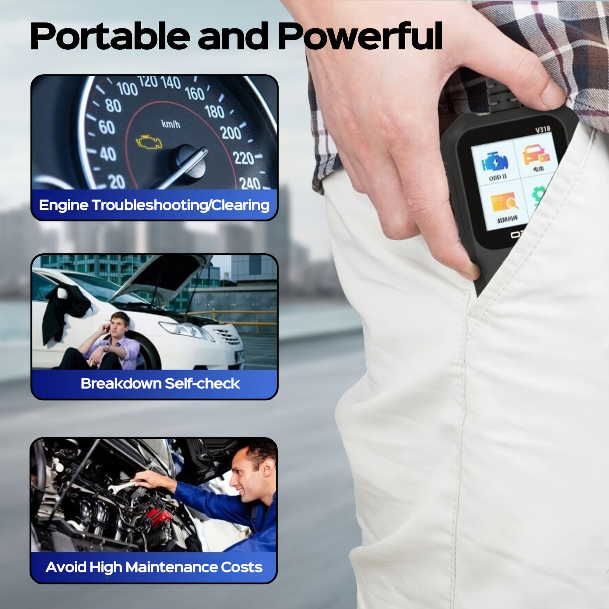 OBD2 Car Scanner Diagnostic Scan Tool V318-2, Color ScreenVehicle Faul ...