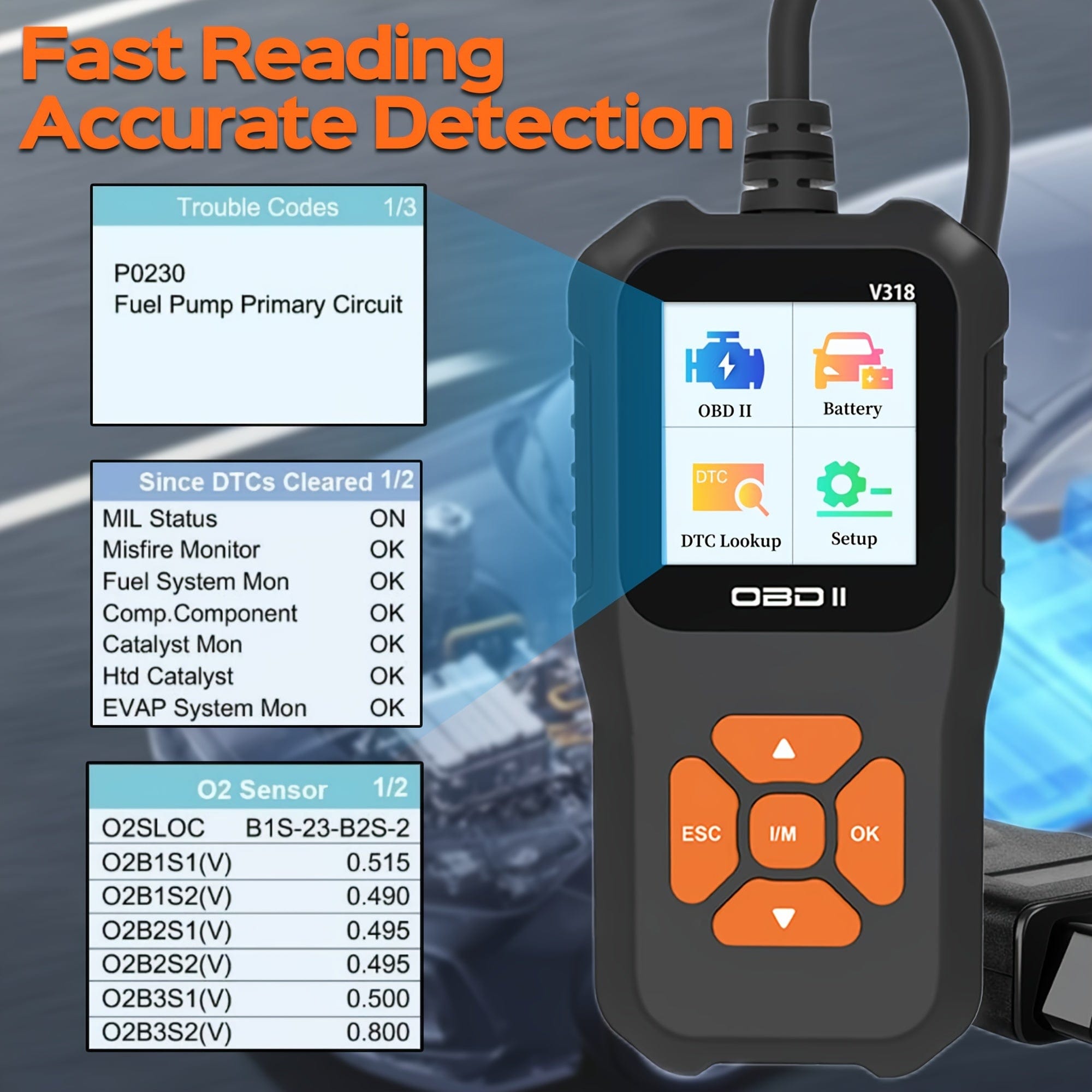 OBD2 Car Scanner Diagnostic Scan Tool V318-2, Color ScreenVehicle Faul ...