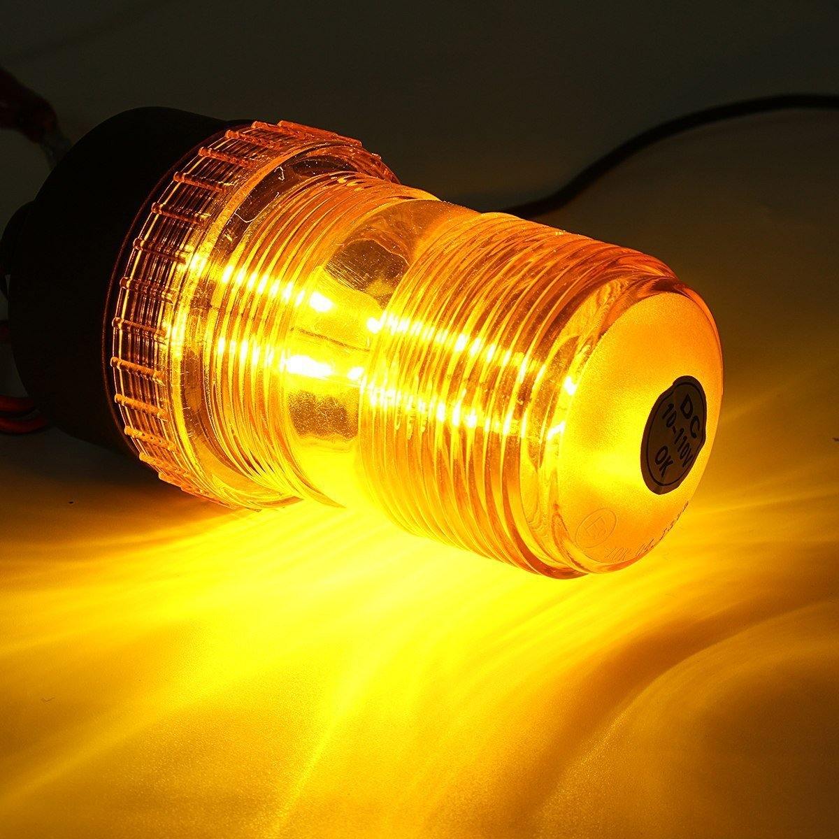 12V 24V LED Rotating Flashing Amber Beacon Flexible Strobe Tractor War ...