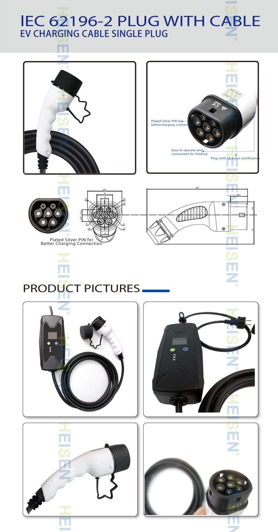 HEISEN 16A adjustable Type 2 Setable EU Electric Car Iec 62196 EV Char ...