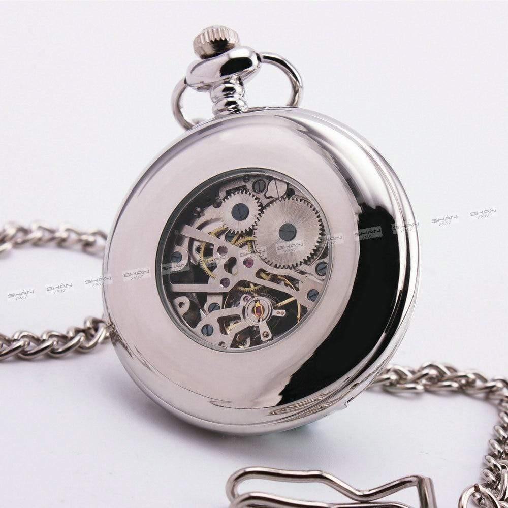Mechanical Pocket Watch Textured Lid Silver Stainless-steel Case Styli ...